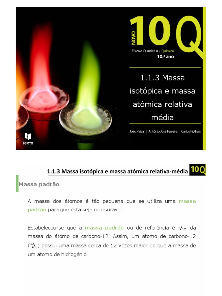 Massa Atômica Relativa e Isotópica: Conceitos e Cálculos | PDF ...