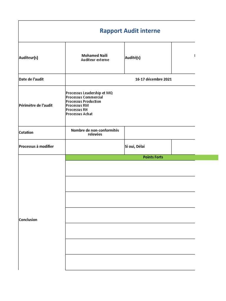 Rapport d'Audit Interne EN 9100 2018 | PDF | Audit | Système de management de la qualité