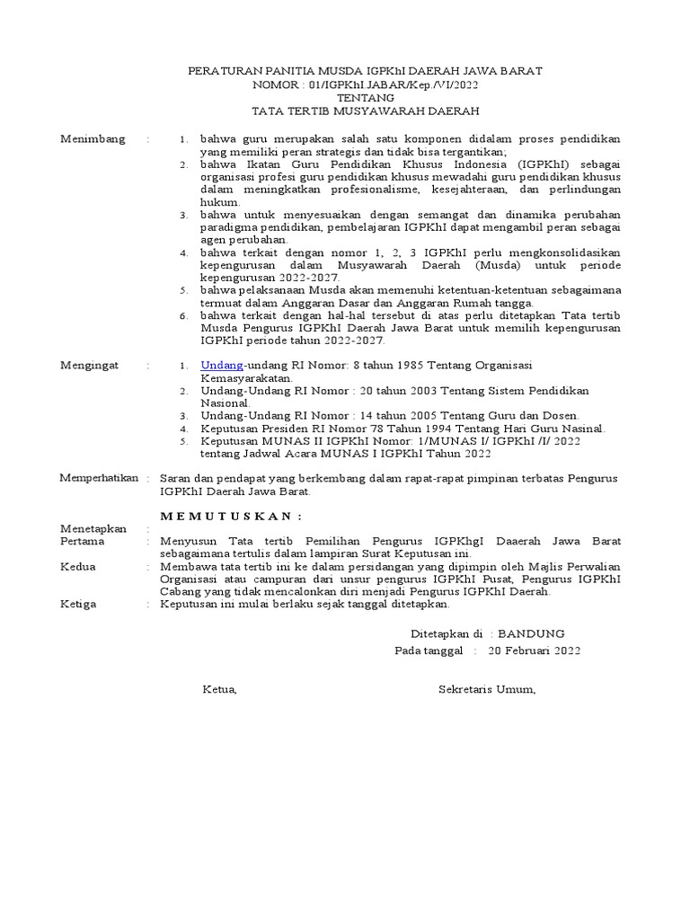 Peraturan Panitia Tentang Tata Tertib Musda | PDF