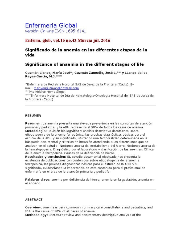 Enfermería Global | PDF | Glóbulo rojo | Anemia