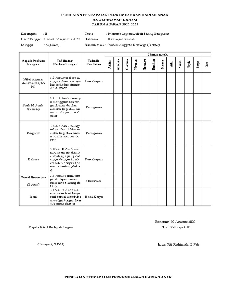 Penilaian Harian TK | PDF