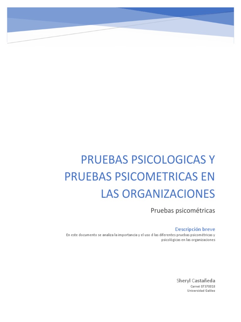 Pruebas Psicometricas y Pruebas Psicologicas en Las Organizaiones ... Pruebas Psicometricas y Pruebas Psicologicas en Las Organizaiones ...