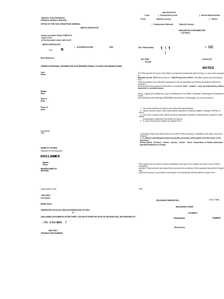 Birth Certificate Form | Download Free PDF | Birth Certificate ...