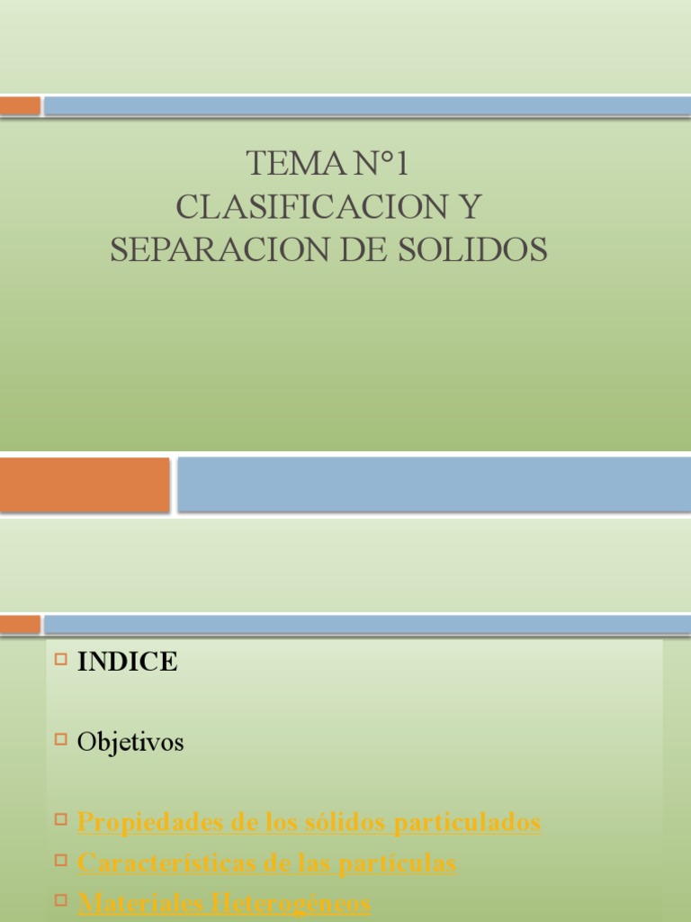 Clasificacion y Separacion de Solidos | PDF | Ciencias fisicas | Física Aplicada e ...
