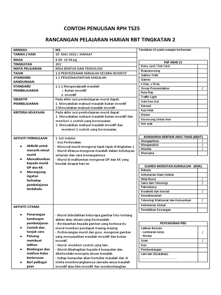 Contoh Ts25 RPH 2022 m1 21-25 Mac | PDF