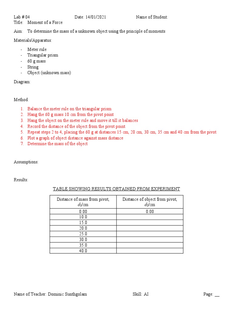 Lab 3 - Moment of A Force | PDF | Mass | Force