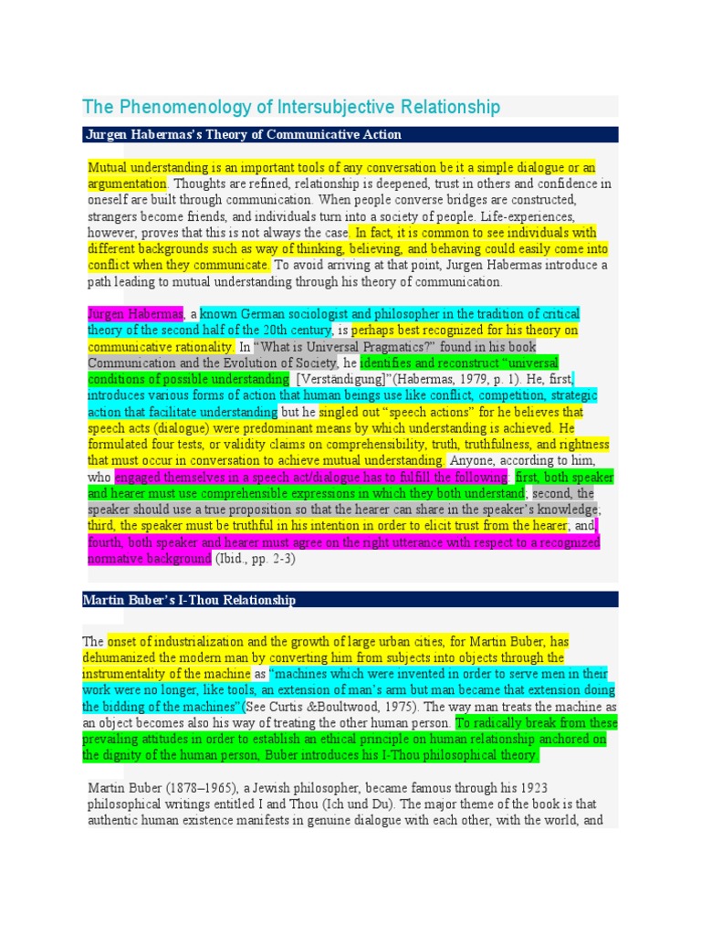 Habermas Communicative Action & Buber I-Thou Relationship | PDF ...