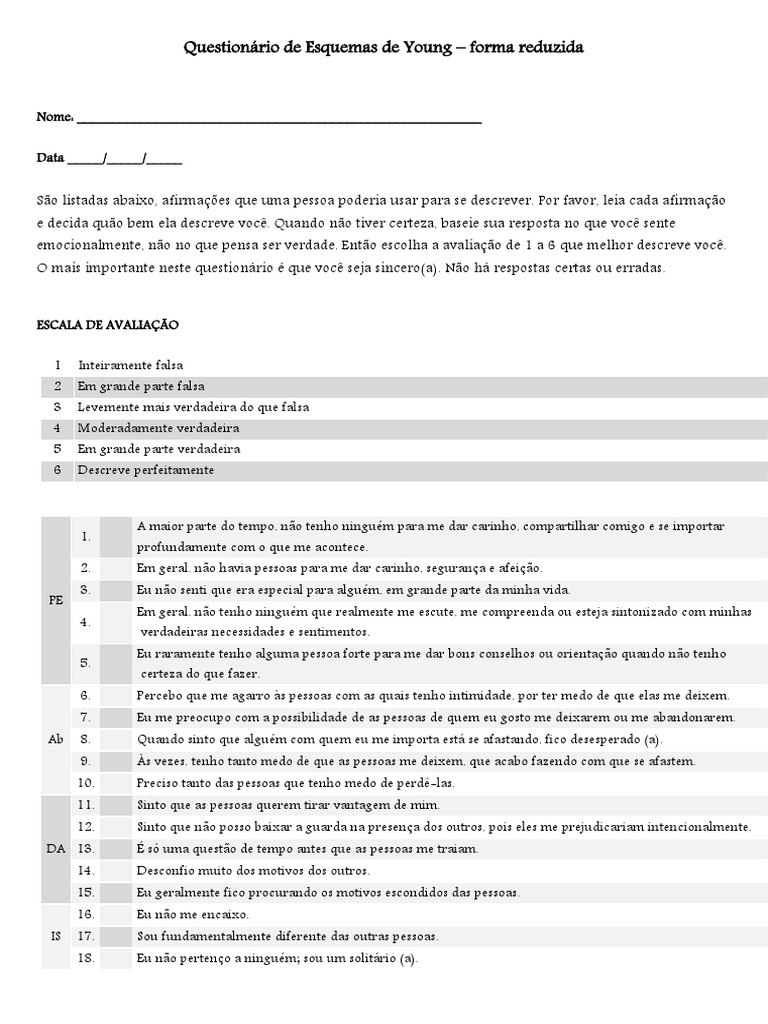 Inventário de Young | PDF