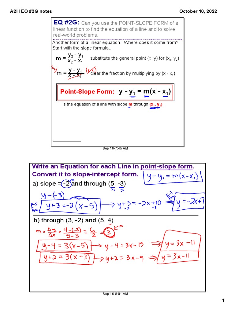 Point-Slope Form Linear Equations Guide | PDF