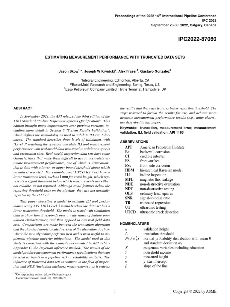 Ipc2022-87060 - Estimating Measurement Performance With Truncated Data ...
