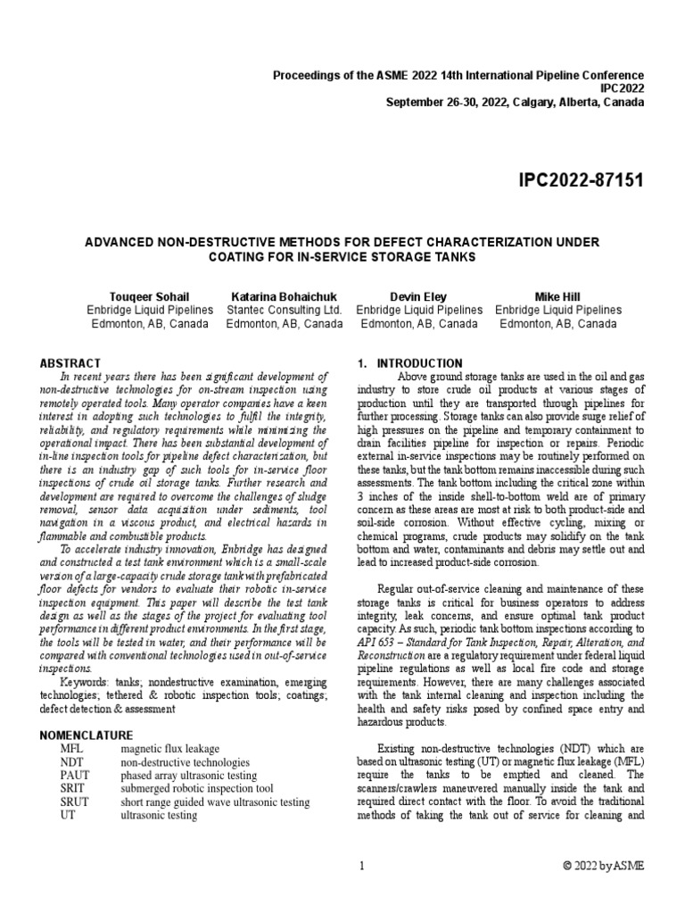 Ipc2022-87151 Advanced Non-Destructive Methods For Defect ... Ipc2022-87151 Advanced Non-Destructive Methods For Defect ...