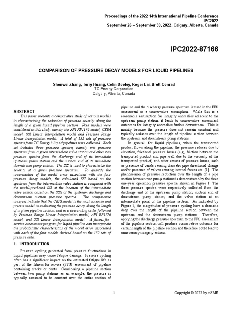 IPC2022-87166 - Comparison of Pressure Decay Models For Liquid ...
