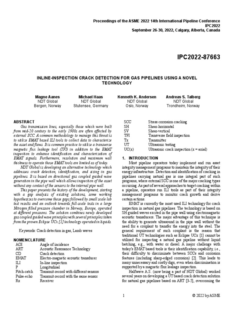 Ipc - 87663 - Inline-Inspection Crack Detection For Gas Pipelines Using ...
