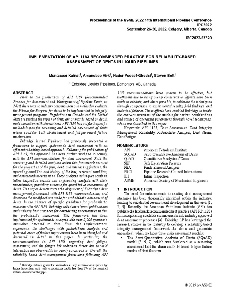 Ipc 2022-87320 Implementation of API 1183 Recommended Practice For Reliability-Based | PDF ...