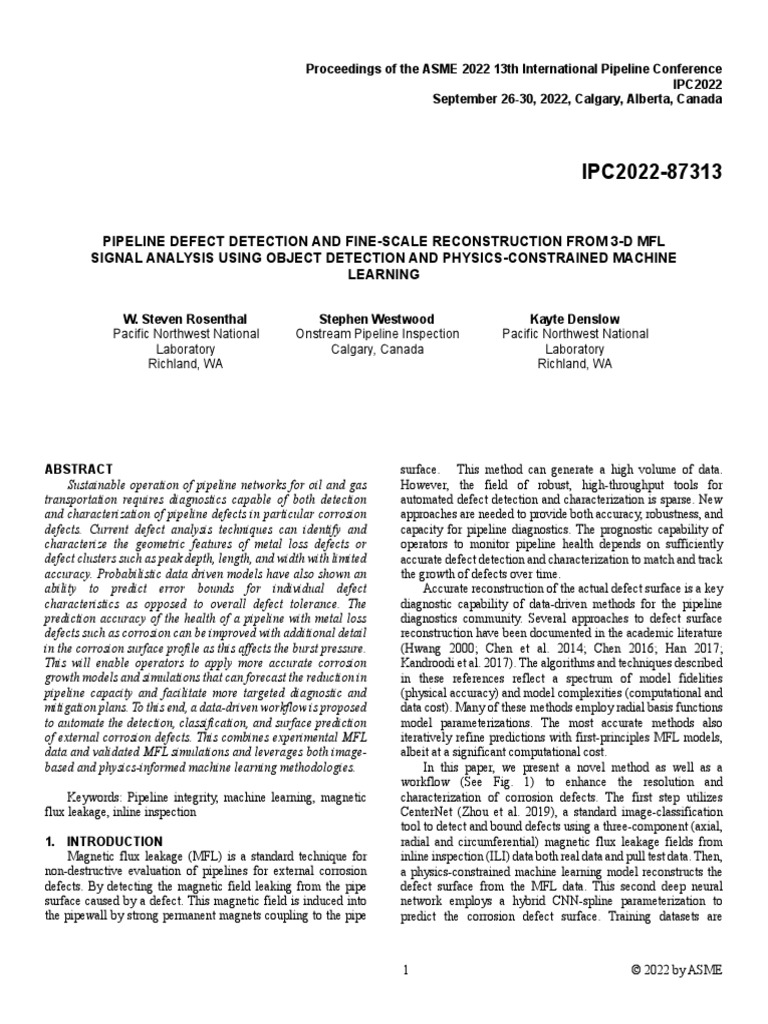 Ipc2022 - 87313 Pipeline Defect Detection and Fine-Scale Reconstruction From 3-d MFL | Download ...