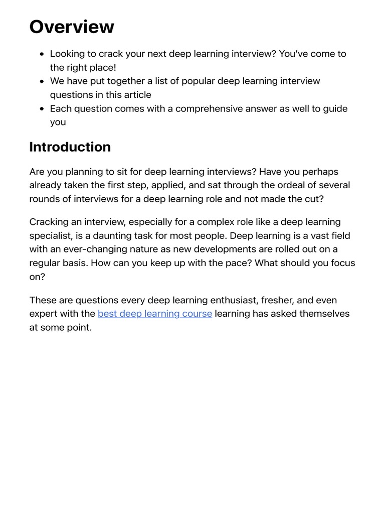 Deep Learning Interview Questions - Deep Learning Questions | PDF ... Deep Learning Interview Questions - Deep Learning Questions | PDF ...