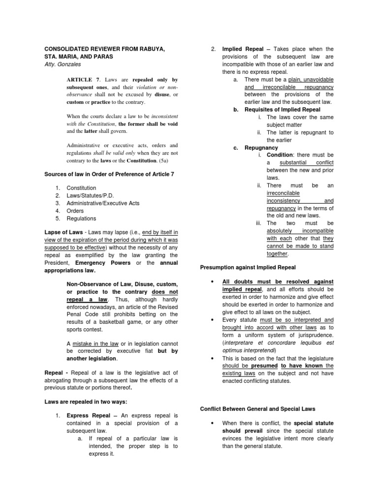 NCC Art 7 and 8 Recit Reviewer | PDF | Precedent | Common Law