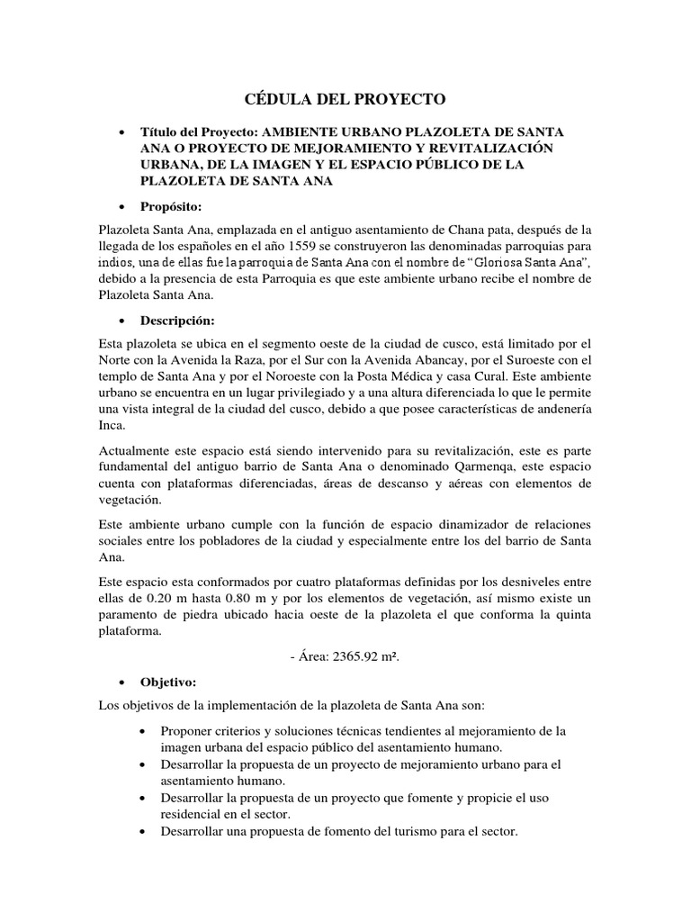 Cédula Del Proyecto | PDF | Presupuesto | Agua