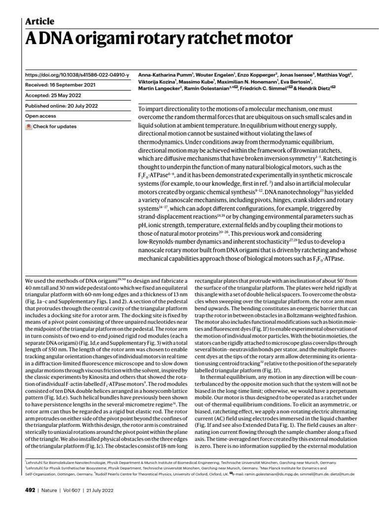 A Dna Rotatory Ratched Motor. | PDF | Rotation Around A Fixed Axis ...
