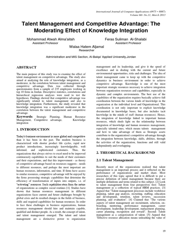 Talent Management and Competitive Advantage: The Moderating Effect of ...