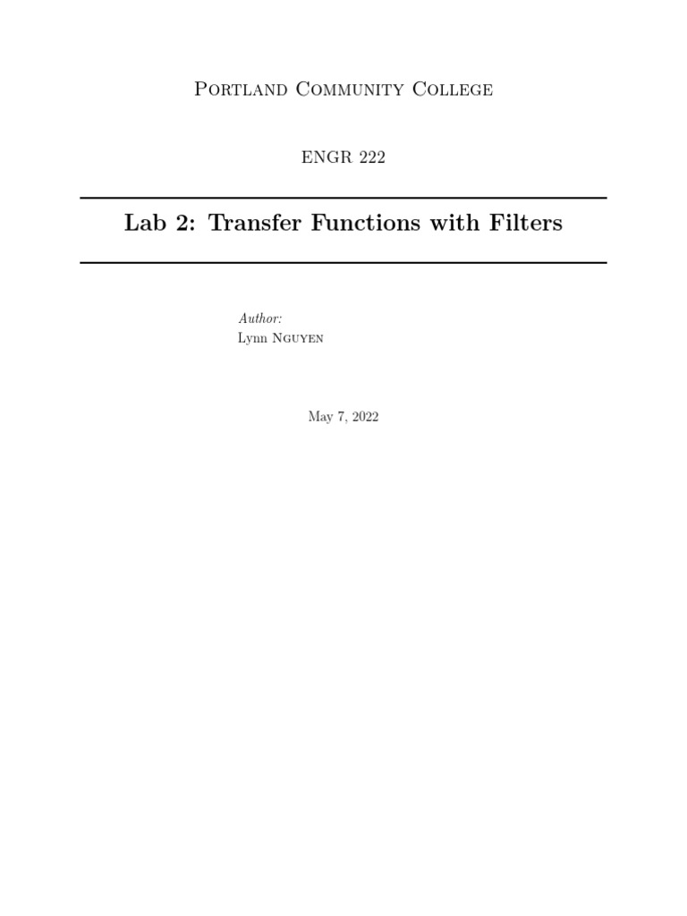 Lab 2 Ece 223 Pdf Low Pass Filter Electronic Filter