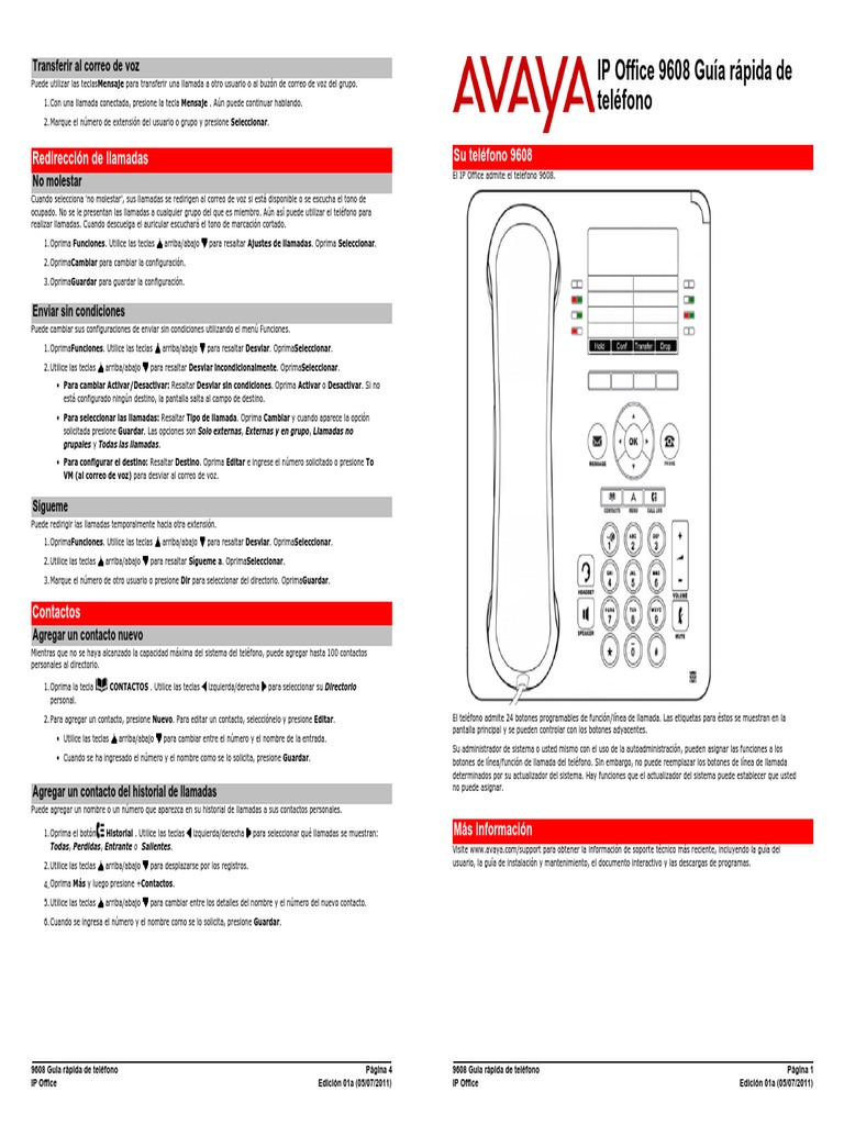 Avaya 9608 Guia Rapida - ES | PDF | Mensaje de voz | Teléfono