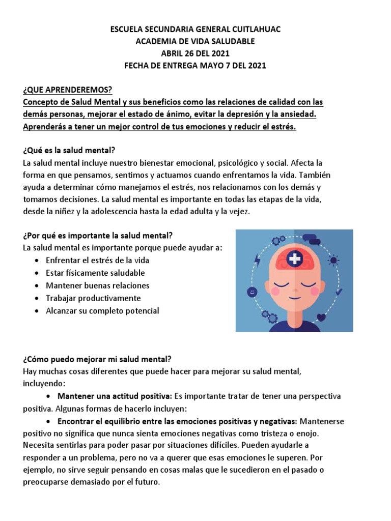 Salud mental adolescente | PDF | Salud mental | Las emociones