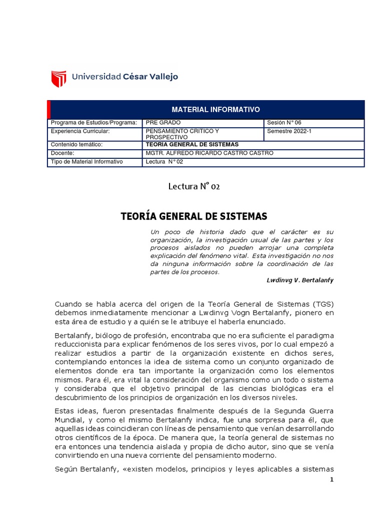 Lectura Complementaria 2 | PDF | Teoría de sistemas | Teoría