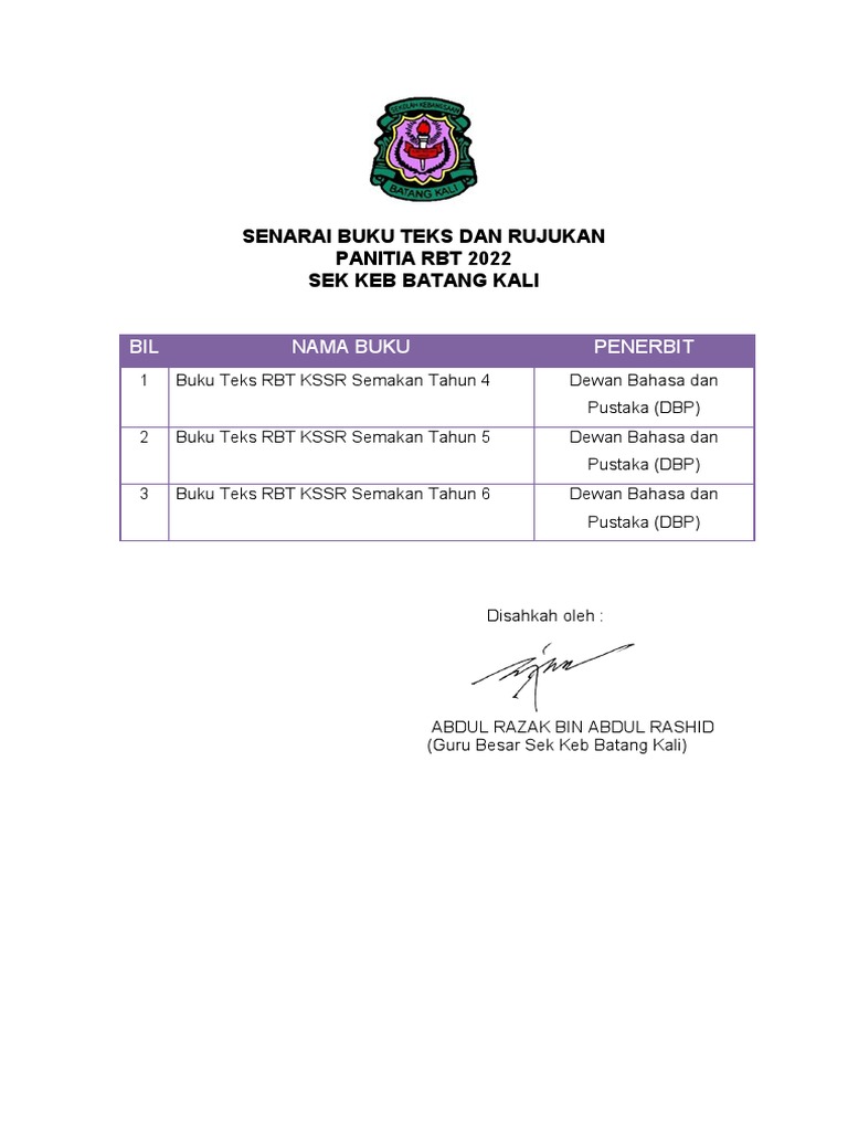Senarai Buku Teks RBT 2022 | PDF