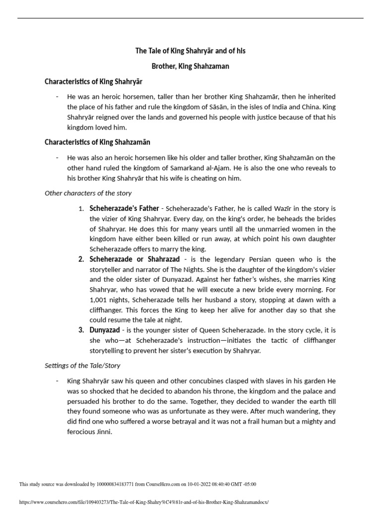 Shahryār and Shahzaman's Betrayal | PDF | Traditional Stories