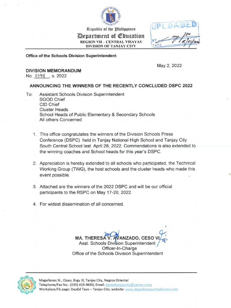 DM 194 S. 2022 - Announcing The Winners of The Recently Concluded DSPC ...