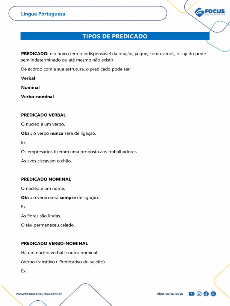 Ling Port Sidney Tipos de Predicado pt01 e pt02 | PDF