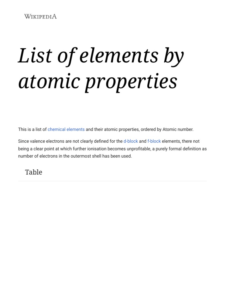 List of Elements by Atomic Properties - Wikipedia | PDF | Chemical ...