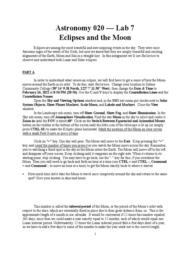Lab 7 - Eclipses and The Moon | PDF | Solar Eclipse | Moon