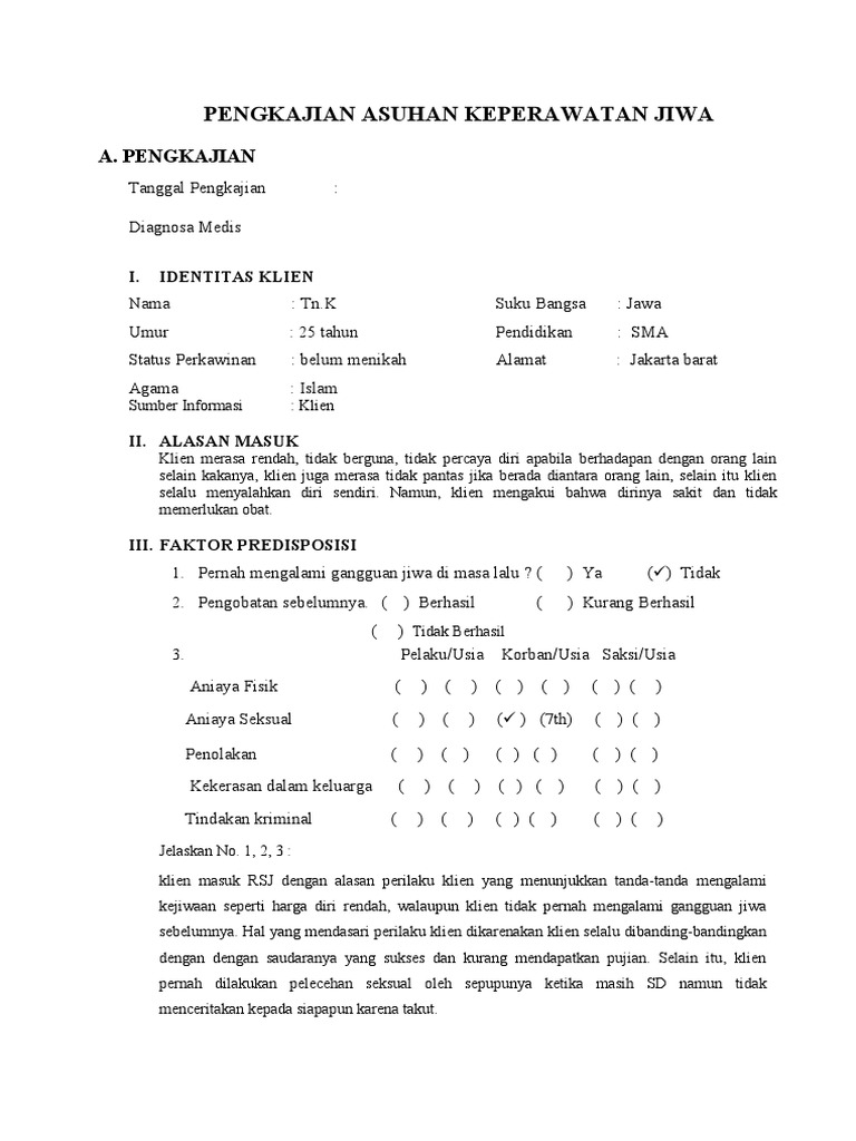 Pengkajian Asuhan Keperawatan Jiwa | PDF | Pengembangan Diri