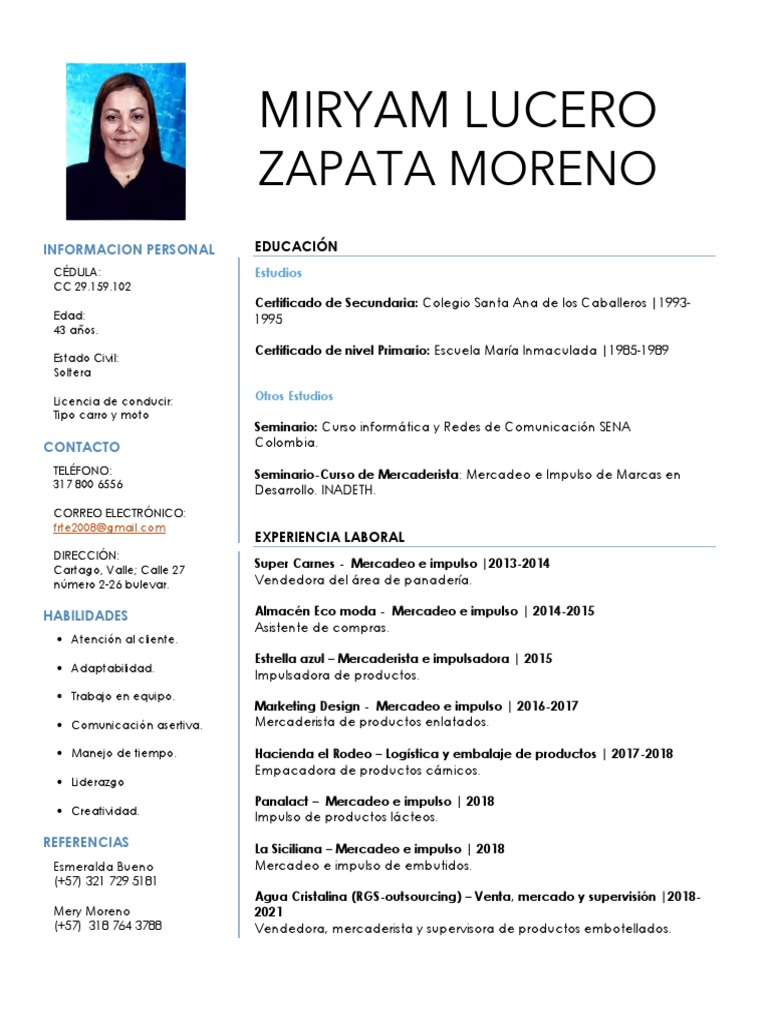CV - Miryam Lucero Zapata Moreno | PDF | Marketing | Business