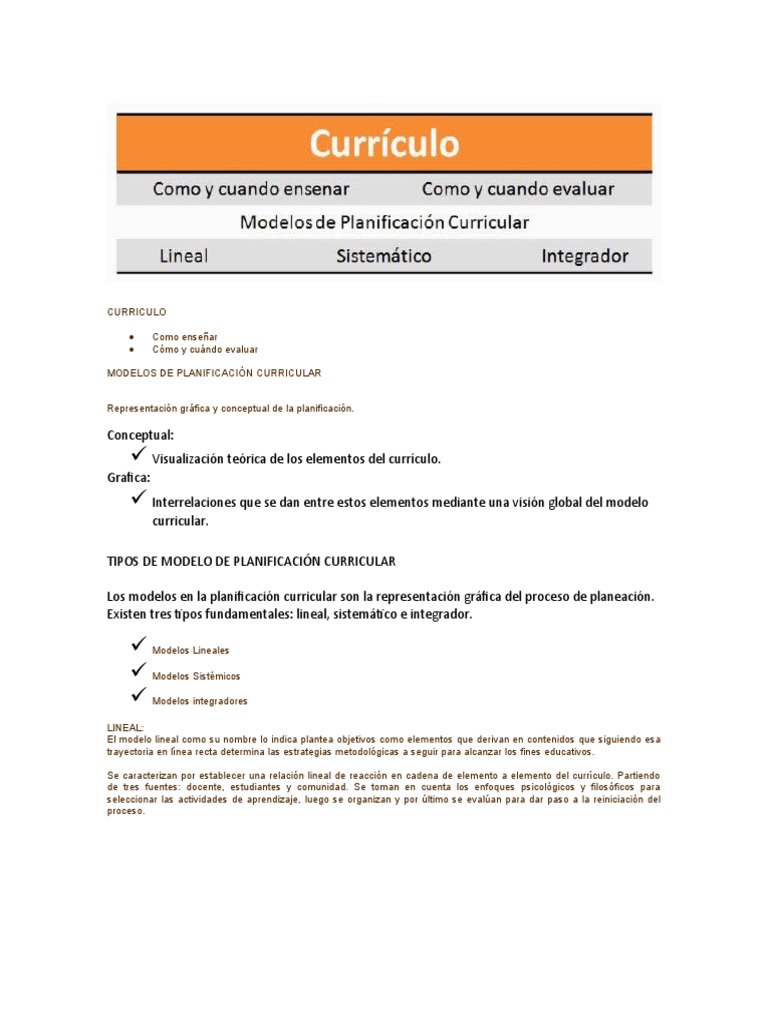 Tipos y Modelos de Planificación Curricular | PDF | Plan de estudios | Planificación