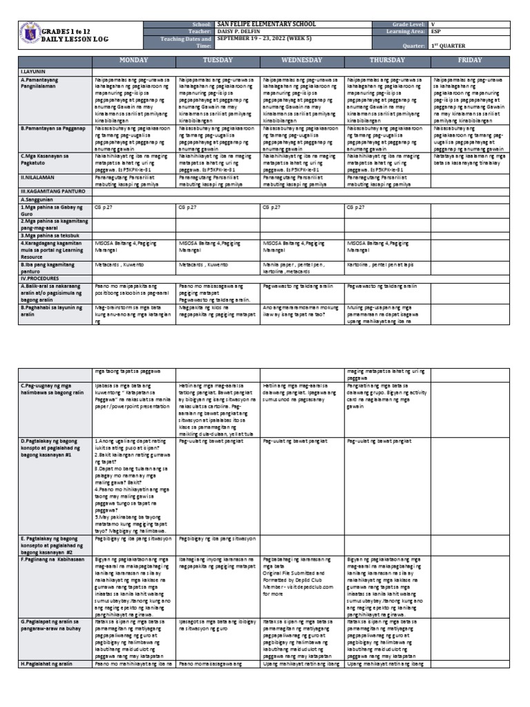 DLL - Esp 5 - Q1 - W5 | PDF
