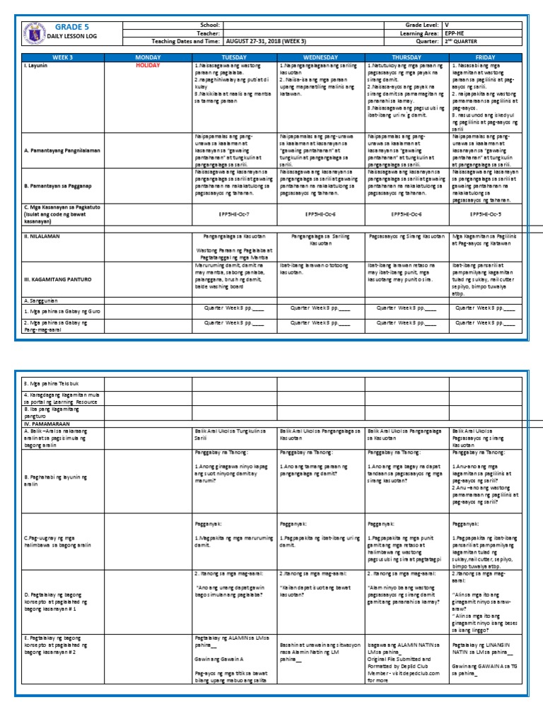 DLL Filipino 5 Q2 Week 3 Day 2 | PDF