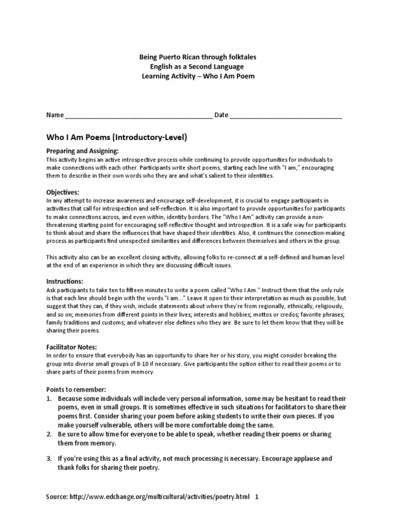 Who I Am Poem | PDF
