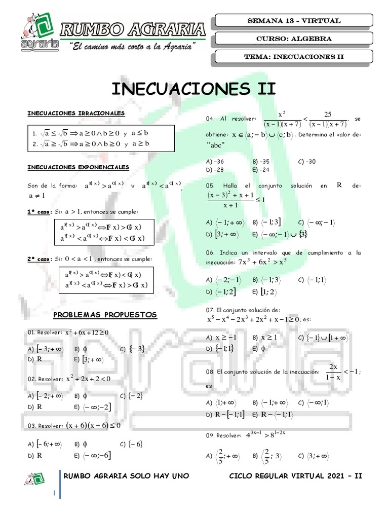 Inecuaciones II | PDF | Entero | Matemáticas