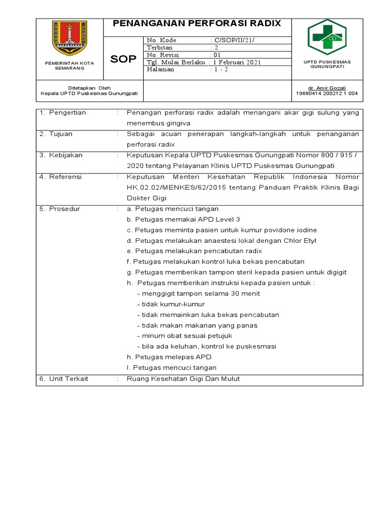 SOP Penanganan Perforasi Radix Gigi | PDF
