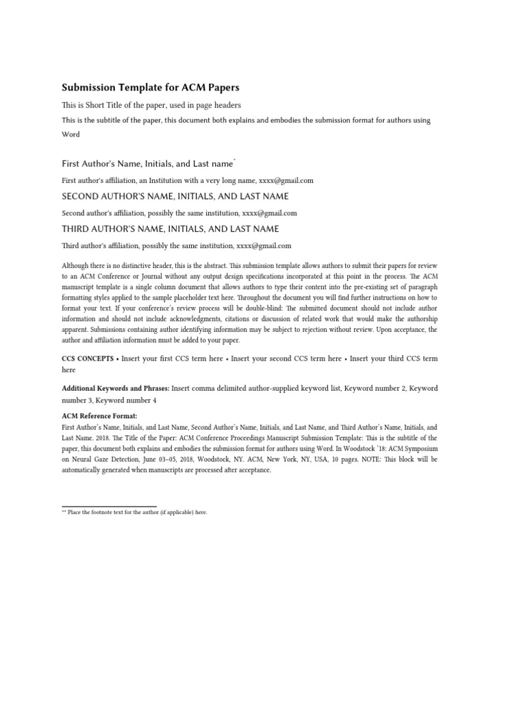 Acm Submission Template | PDF | Microsoft Word | Tag (Metadata)