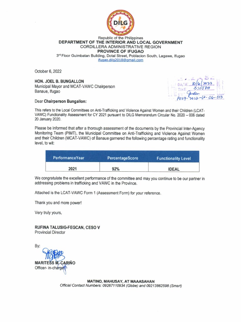 Lcat-Vawc Assessment Result - Banaue | PDF