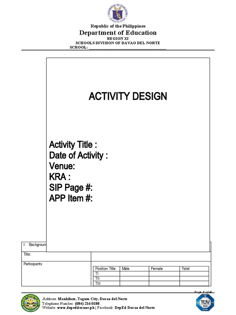 Activity Design Template - School | PDF