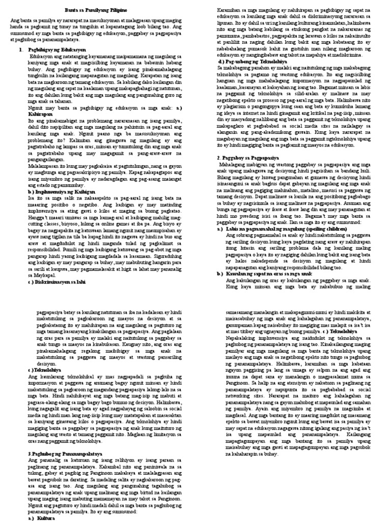 Banta Sa Pamilyang Pilipino | PDF Banta Sa Pamilyang Pilipino | PDF