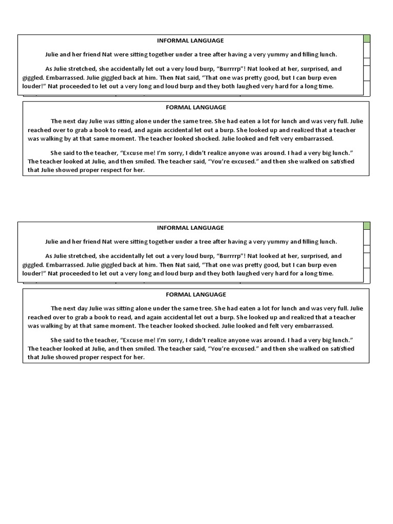 Formal And Informal Language Hand Outs PDF
