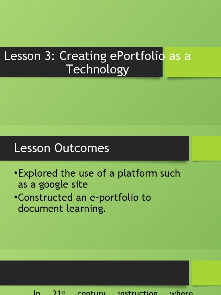 Lesson 3 - Creating E-Portfolio As A Technology Tool | PDF | Experience ...