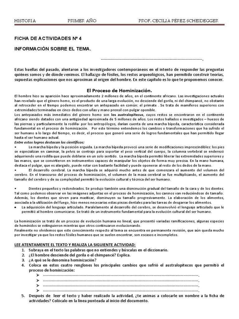 Evolución del Hombre y Hominización | PDF