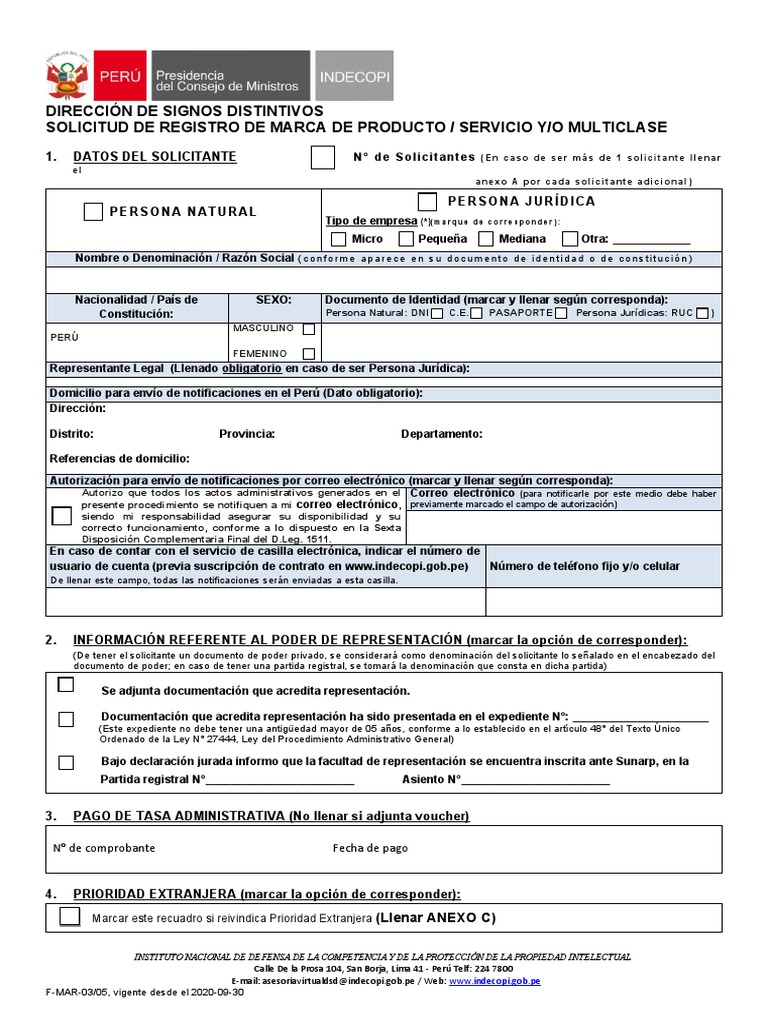 F-Mar-03 Formato de Solicitud de Marca | PDF | Marca comercial | Patentar